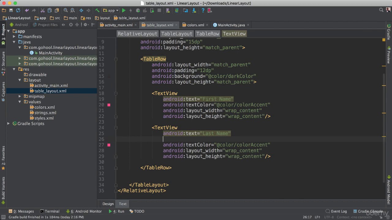 TableRow Layout - Android Development Tutorial