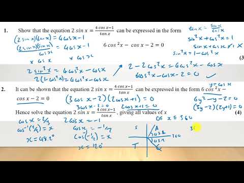 Solving Trigonometric equations exam questions Year 1 pure Chapter 10