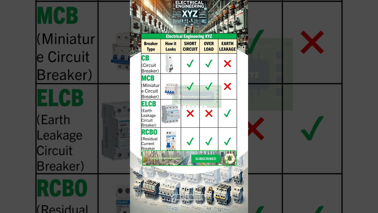 CB vs MCB vs ELCB vs RCBO - Short Circuit, Overload, Earth Leakage Comparison in Different Breakers