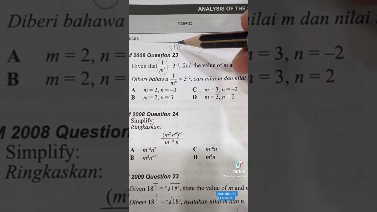 SPM Matematik Tingkatan 3 Indeks  Indices Maths cikgudebbie.com