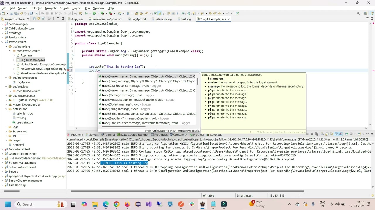 Logging in Selenium Java using Log4j2 | Setup, Configuration, and Example