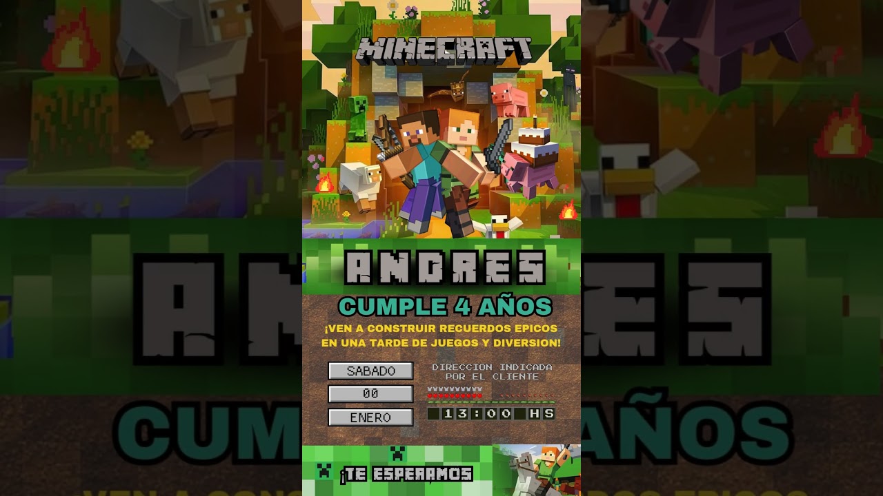 Minecraft - invitación digital de cumpleaños #invitaciones