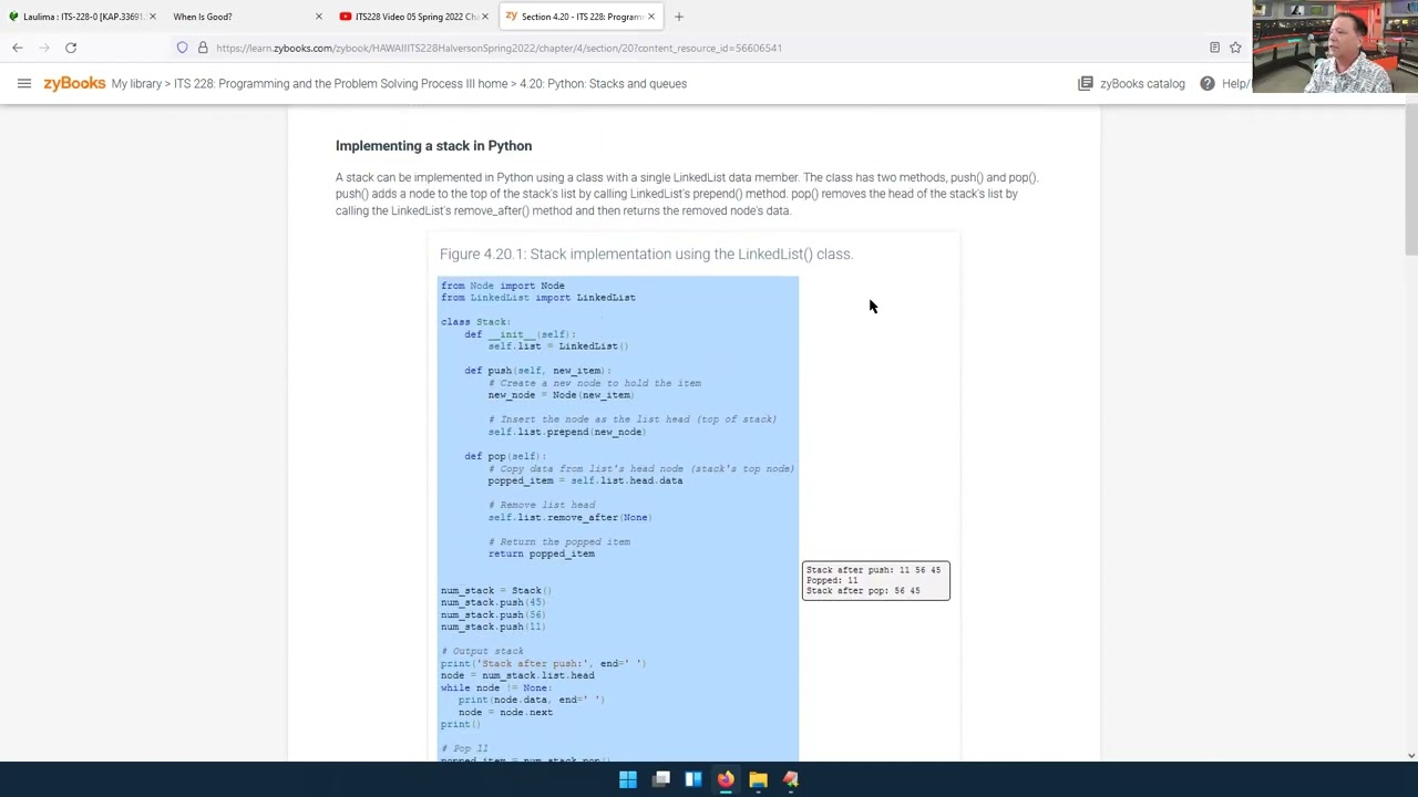 ITS228 Video 06 Spring 2022 Chapter 4 - Stacks, Queues, Deques, Assignment 3