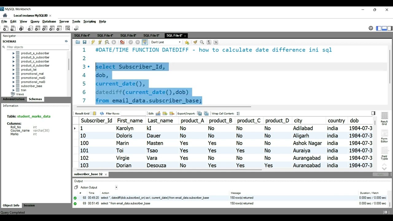 SQL DATETIME FUNCTION DATEDIFF | How to calculate the difference between two date values in SQL