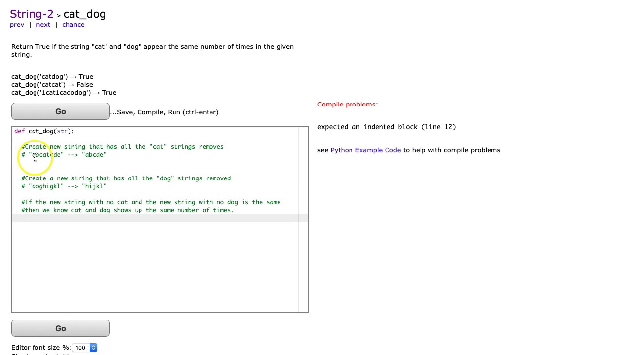 CodingBat - cat_dog (Python - Strings 2)