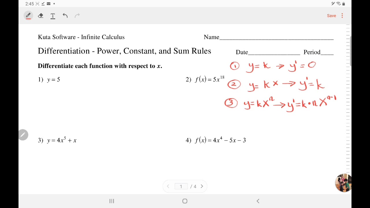 Kuta Software - Calculus: Differentiation - Power,  Constant, and Sum Rules | IngWan Steiner