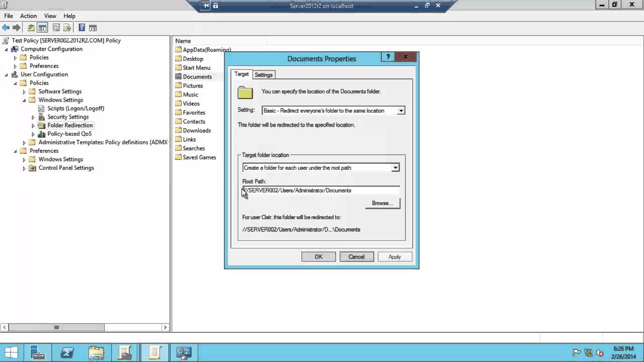 Windows Server 2012 R2 Folder Redirection Using GPO Tutorial