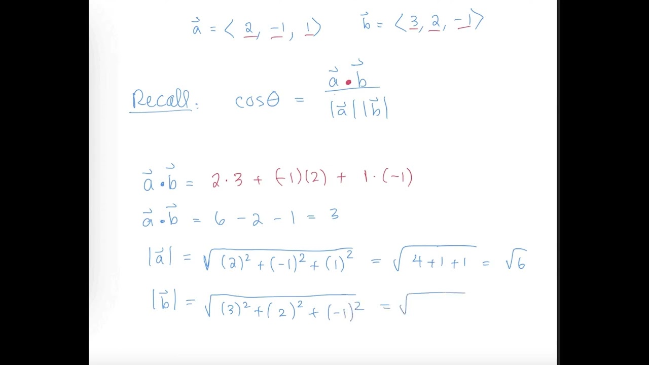 Angle between 3D vectors - Example 1