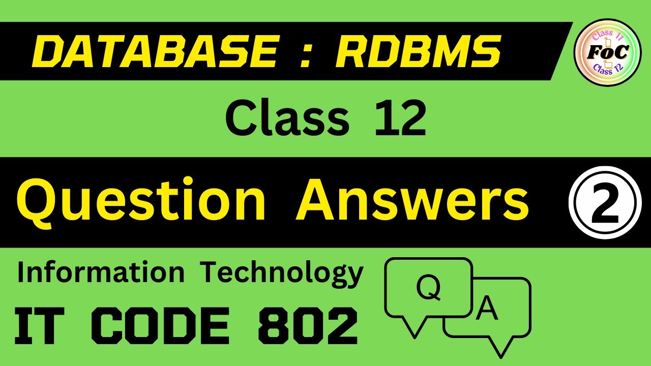 Database RDBMS | Important Question Answer | Unit 1 Information Technology IT Code 802 Class 12 Exam