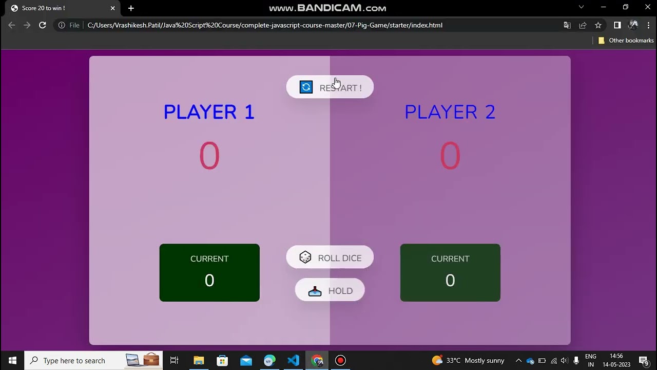 Score 20 to win javascript based 2 player game implementation with source code in description#coding