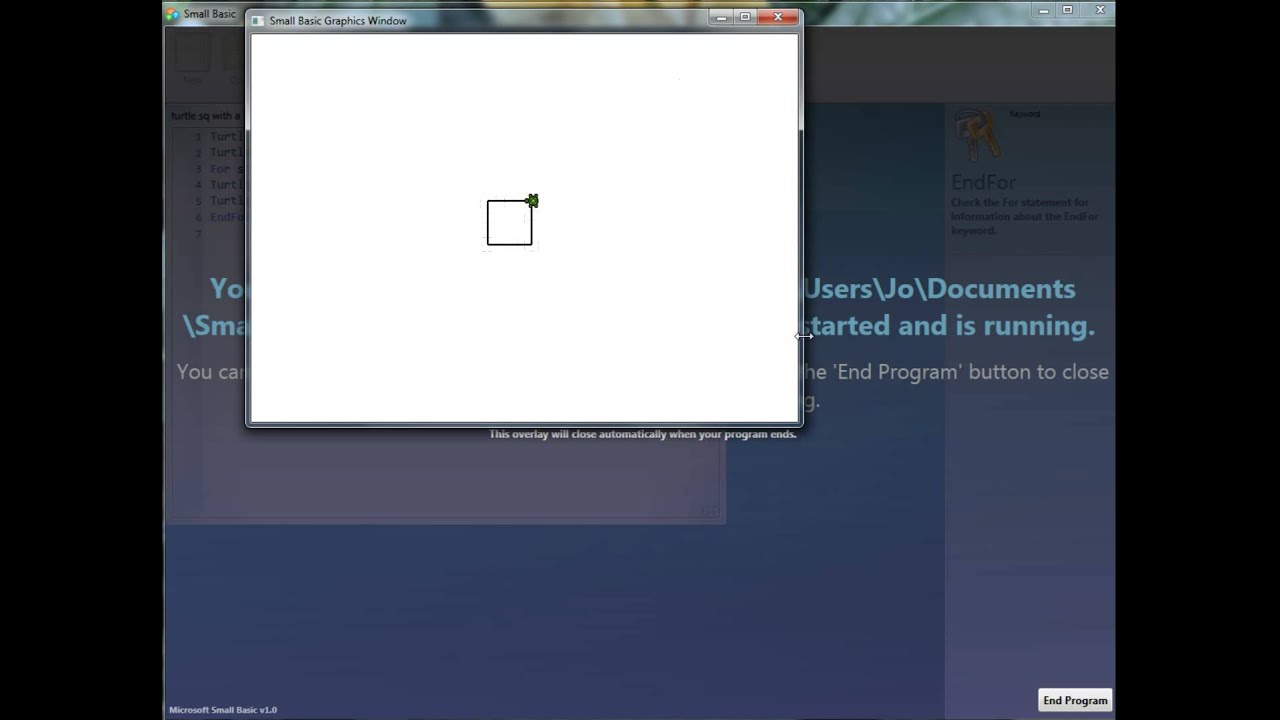 small basic turtle sq code with a loop