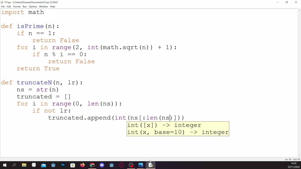 Project Euler 37: Solution in Python
