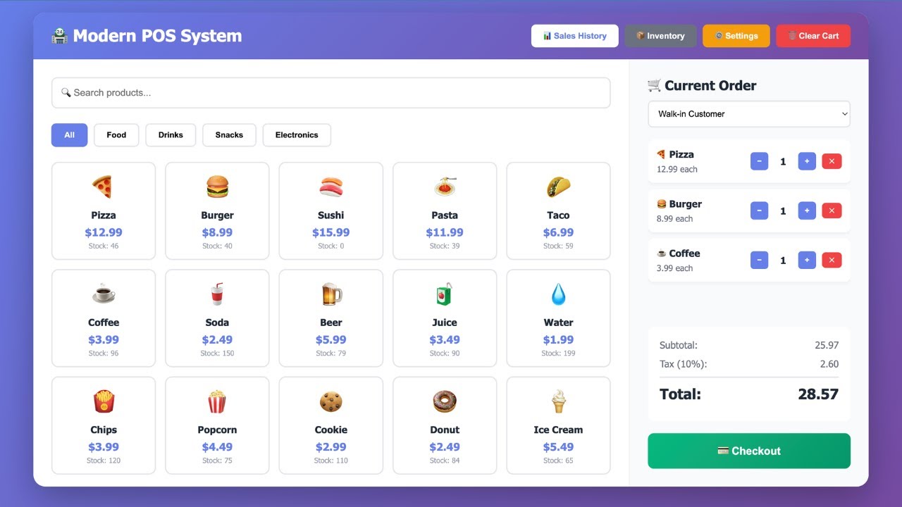 Complete Modern POS System Using Only HTML, CSS & JavaScript