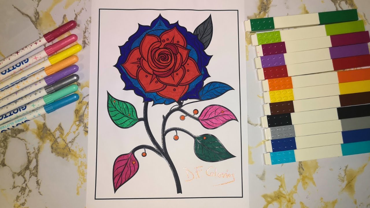 ASMR Coloring Book | Satisfying Rose Coloring Page with Markers