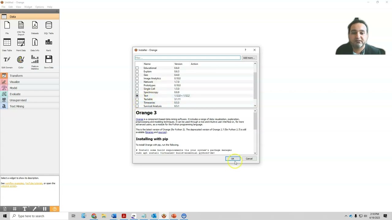 How to Install Text Mining Add on in Orange Data Mining Software