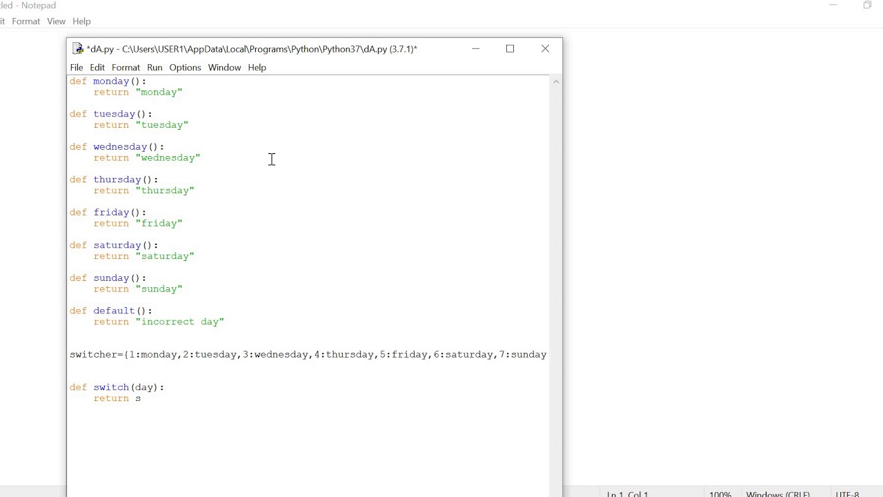 Python switch case implementation by using Dictionary