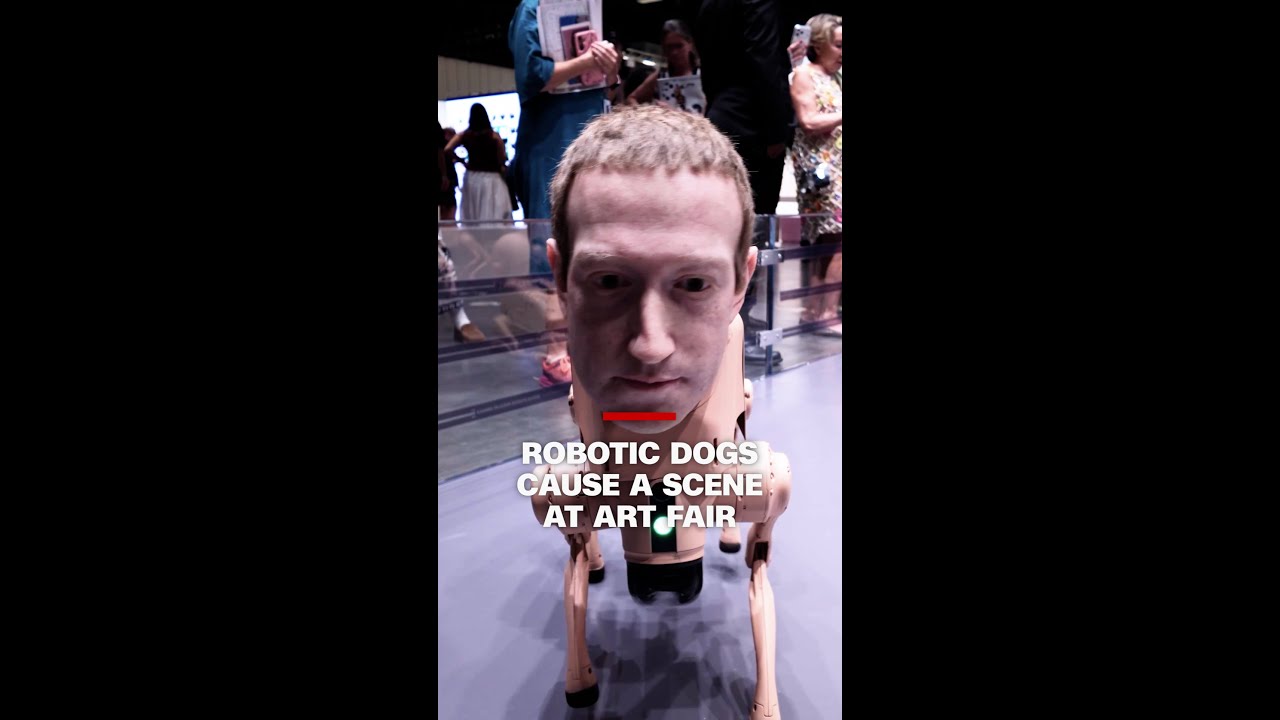 See robotic dogs with human heads causing a scene at Miami art fair