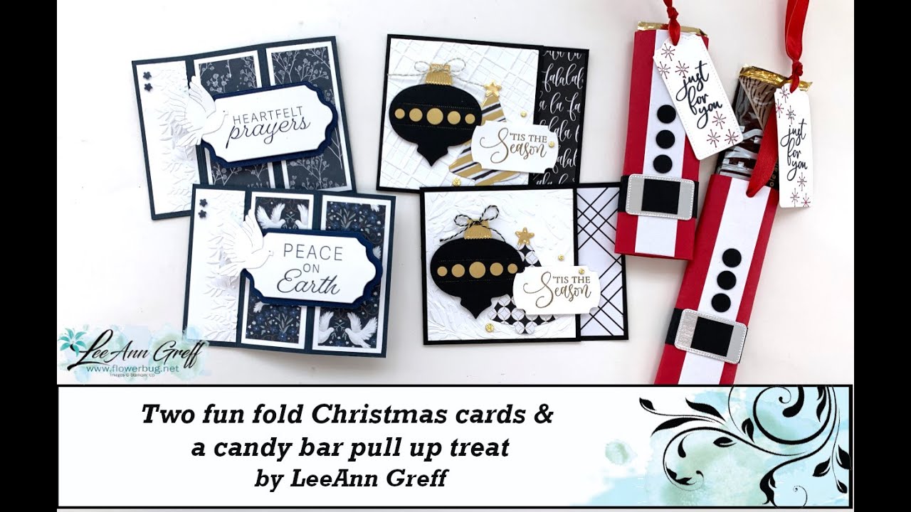 Two Christmas cards and a candy bar pull-up treat