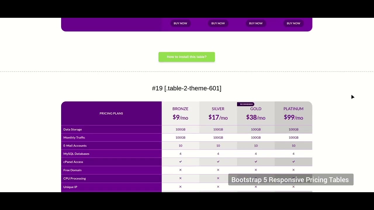 Bootstrap 5 HTML/CSS Responsive Pricing Tables