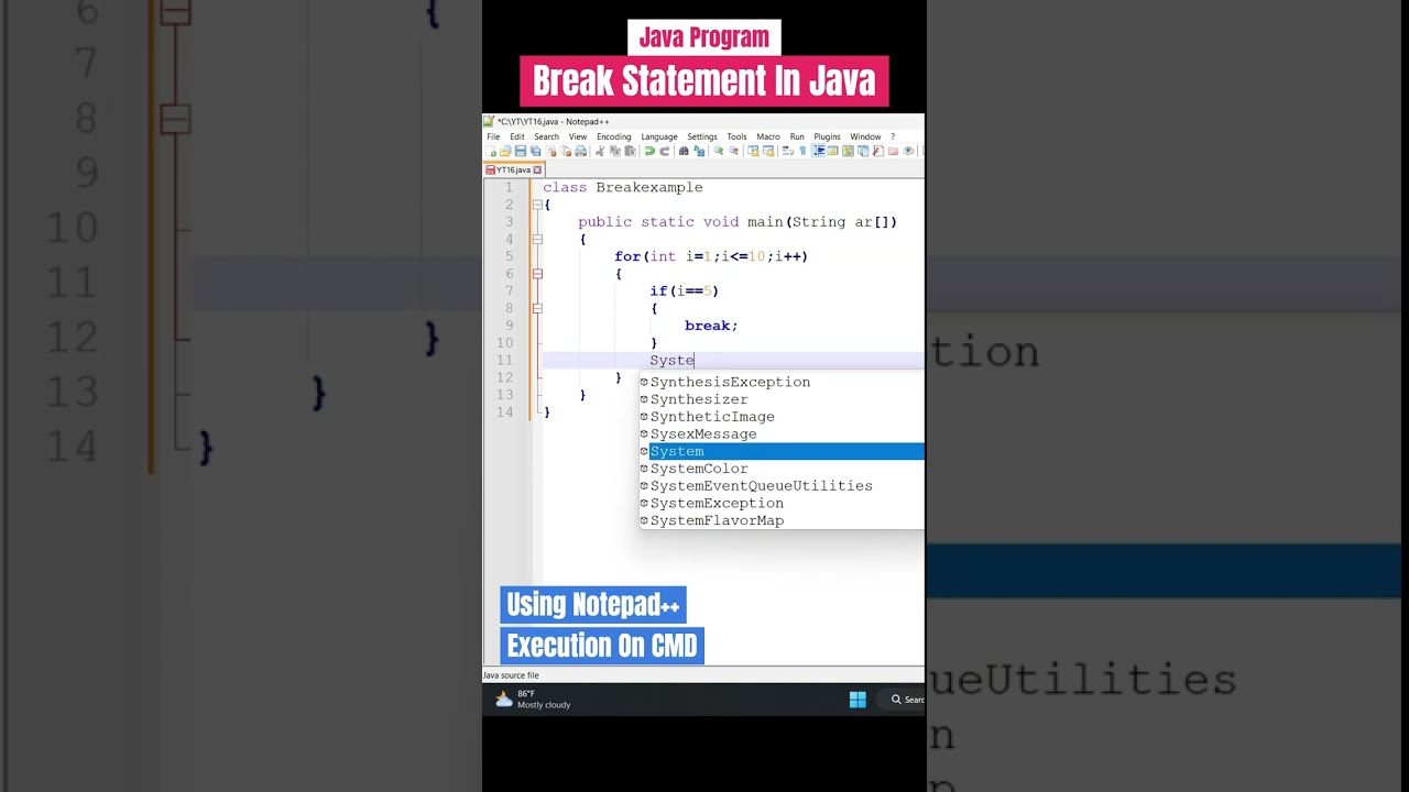 Break Statement In Java💻 | #shorts #coding #java #programming