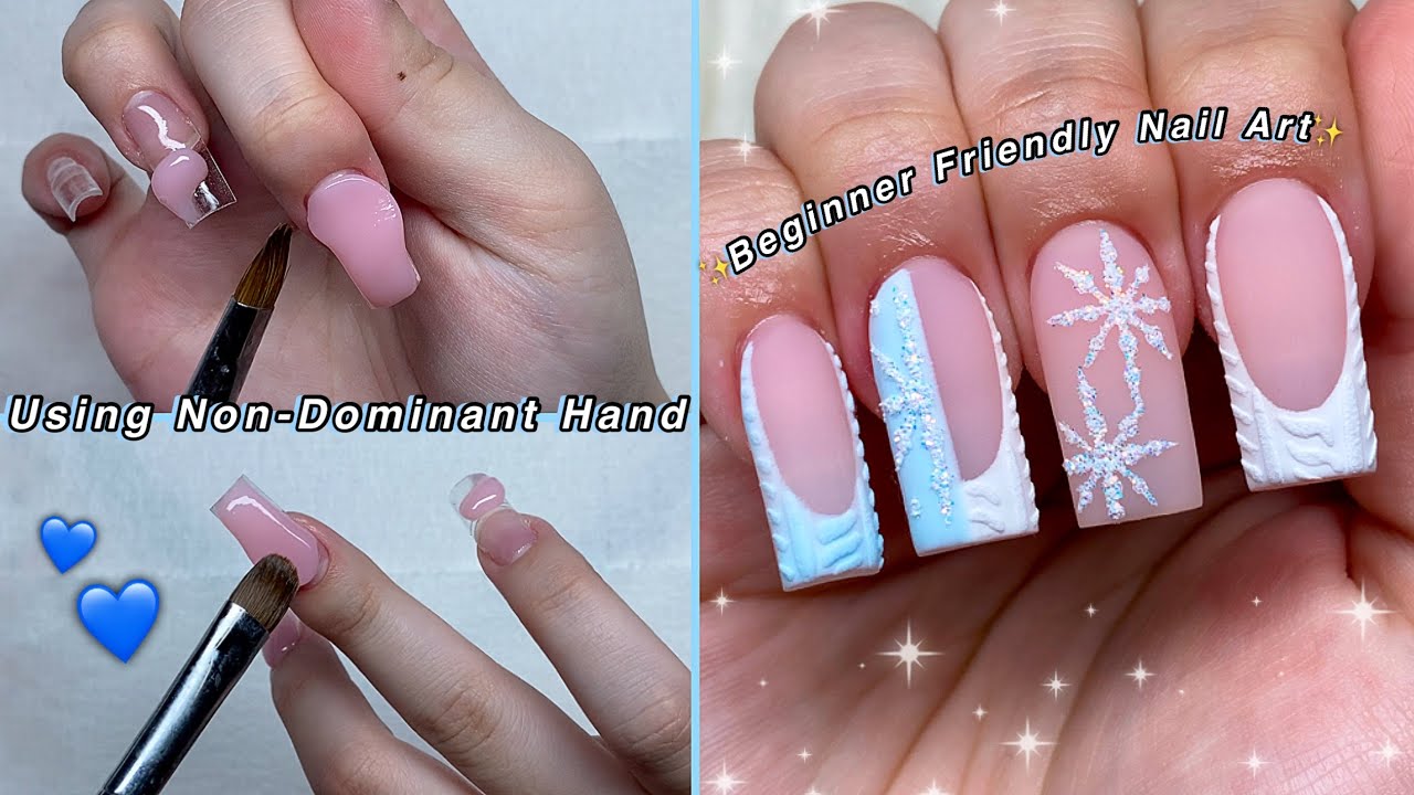 HOW TO APPLY POLYGEL USING YOUR NON-DOMINANT HAND | TIPS FOR BEGINNERS & EASY NAIL ART💙