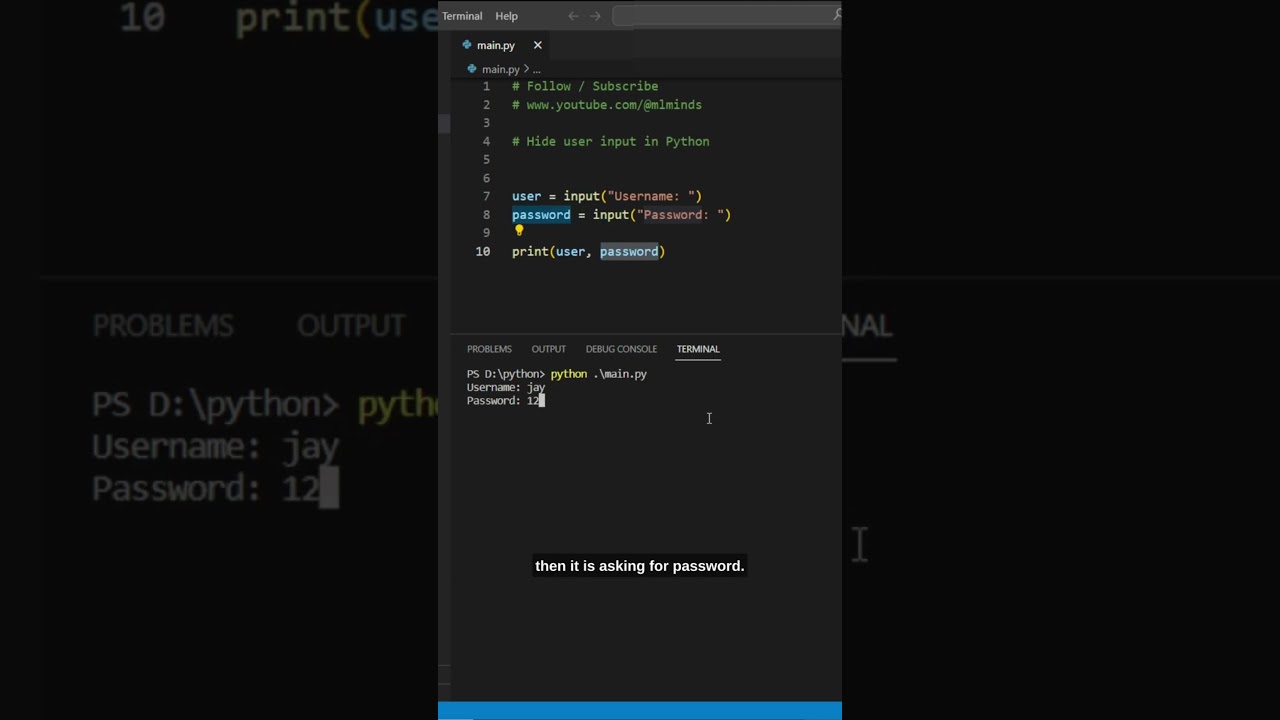 How to Hide User Input in Python 🐍 #python #coding #programming