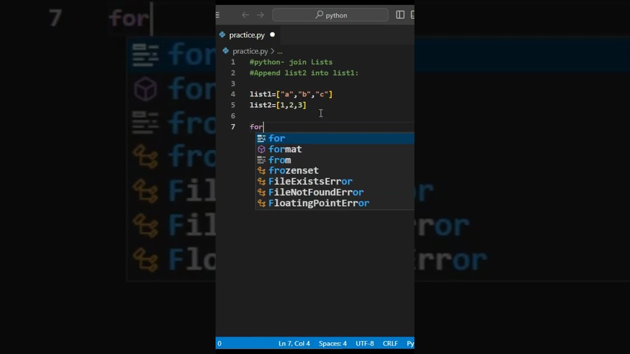 Append List2 into LIst1 #python #pythonprogramming #coding #code #programming #pythoncoding