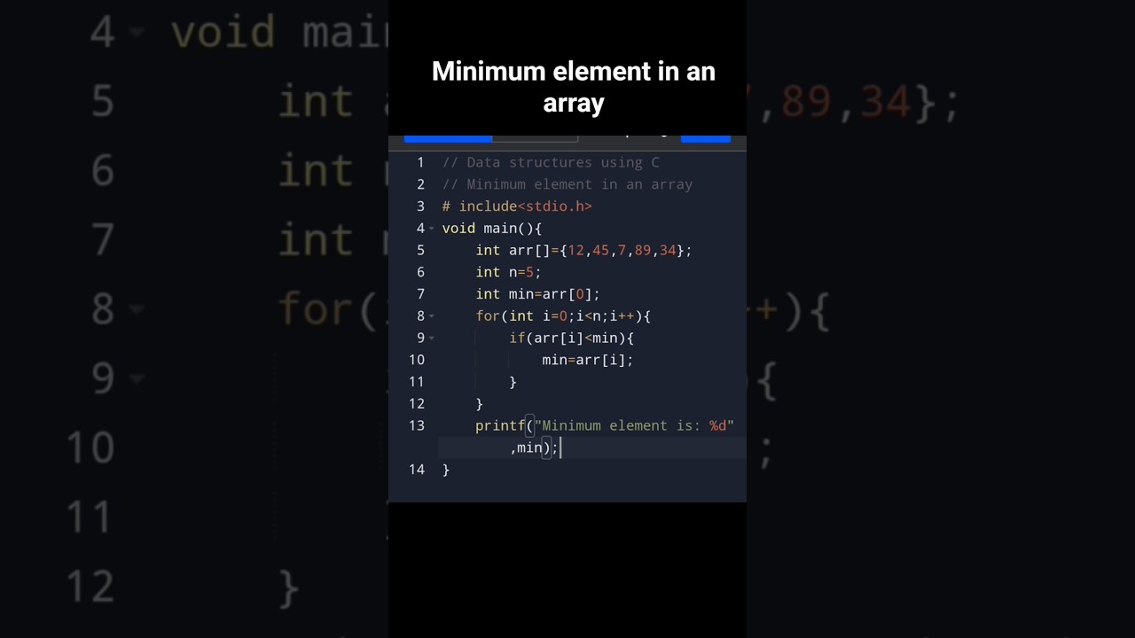 Data structures using C Minimum element in an array-C#coding #cprogramming