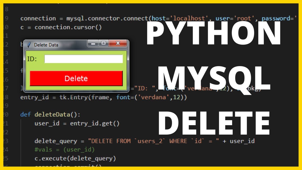 Python And MySQL - How to Delete Data From MySQL Database In Python Tkinter [ with source code ]