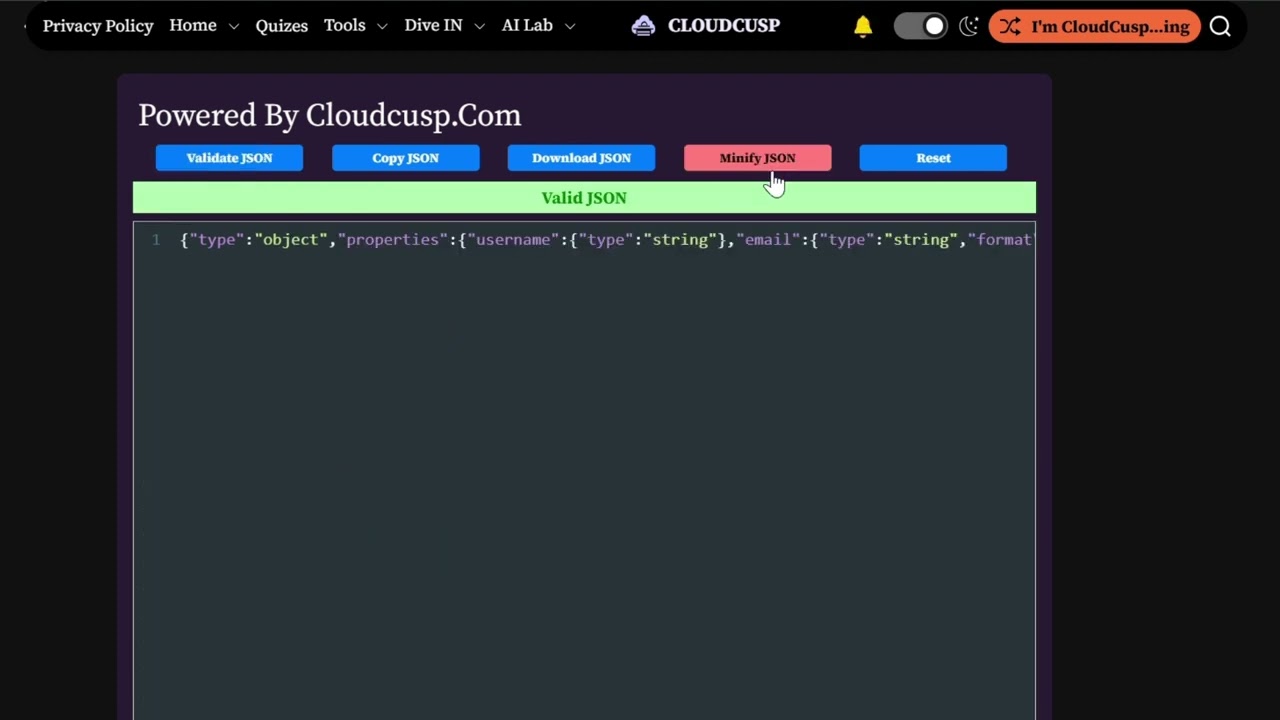CloudCusp Json Validator #JSONValidator #DataValidation #CodingLife #DevTools #JSON#CloudCusp