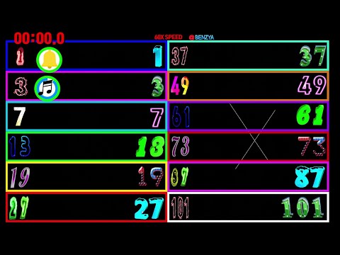 speed 60x multiples of 1, 3, 7, 13, 19, 27, 37, 49, 61, 73, 87,101 in 60 fps countup alarm🔔