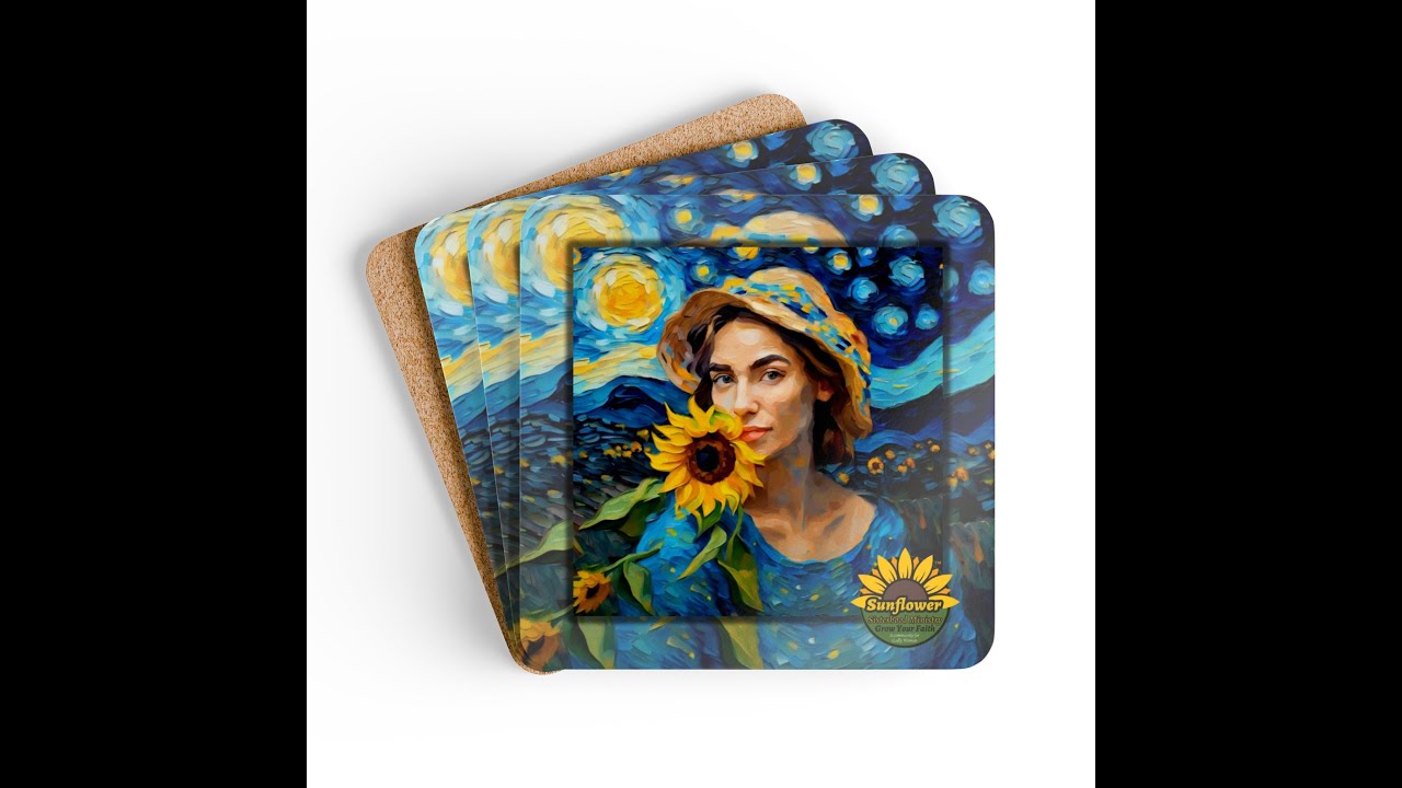 Sunflower Art Cork Coaster Set, Eco Friendly Drink Coasters, Vintage Decor, Housewarming Gift