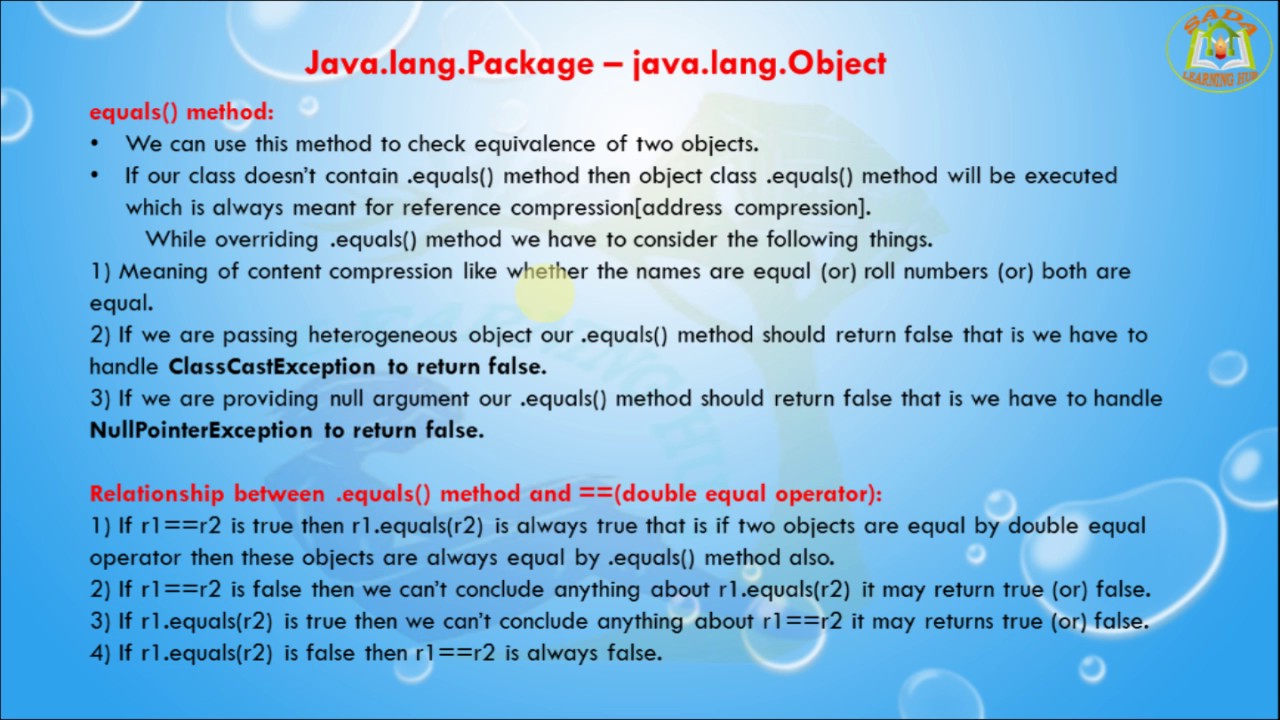 Lesson - 1 : java.lang Package - Object Class in Java Programming Language