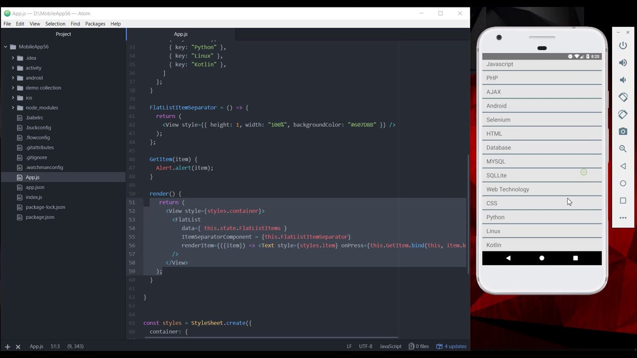React Native Simple FlatList Component Android Example