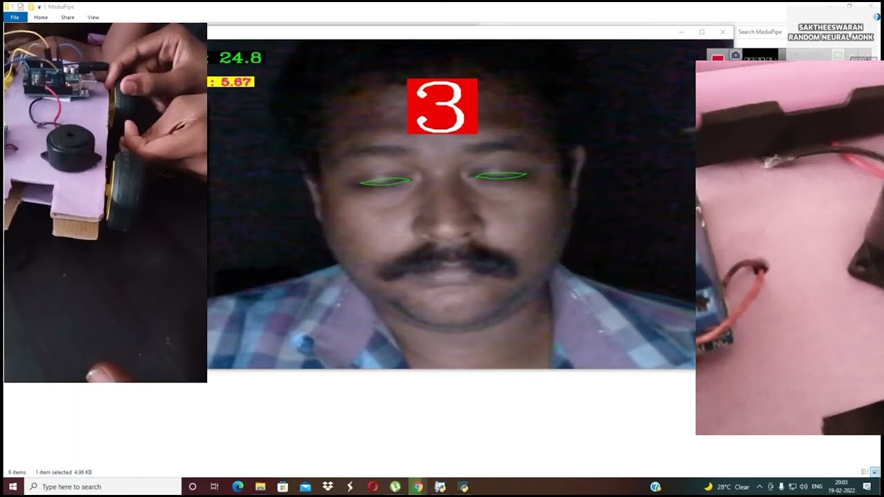 computer vision python mediapipe code vs arduino ir sensor car driver sleep detection driver alert
