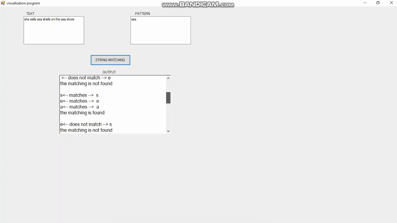 A visualization program for the brute-force string-matching algorithm.