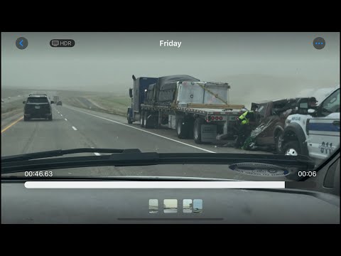 Driver trapped in car crunched between to big rigs during Idaho dust storm on I84W. June 2025