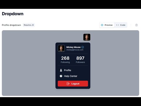 Profile Dropdown Component Using Tailwind CSS | Code Snippet