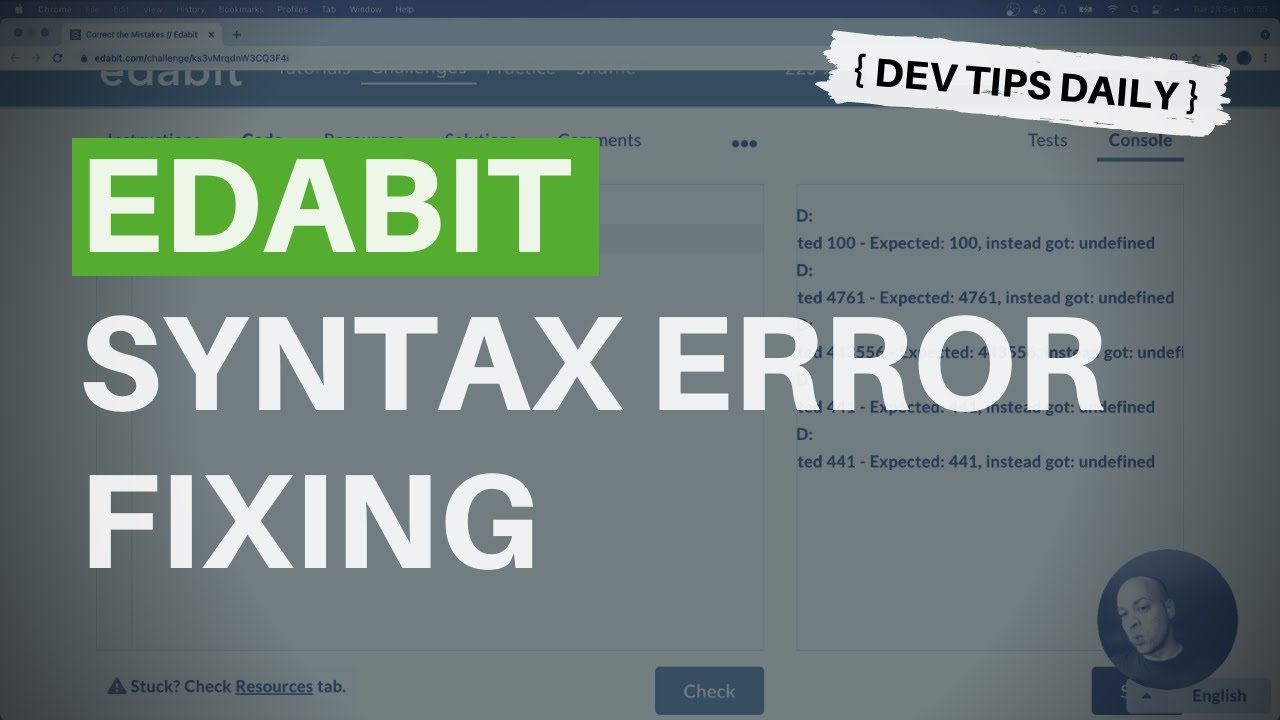 DevTips Daily: Edabit JavaScript coding challenge - Fixing Syntax errors
