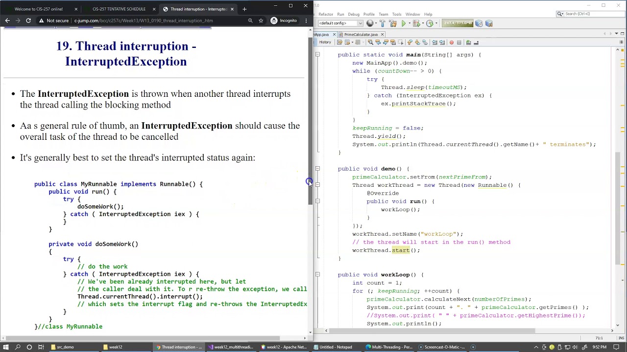 12.7 Thread interruption and InterruptedException