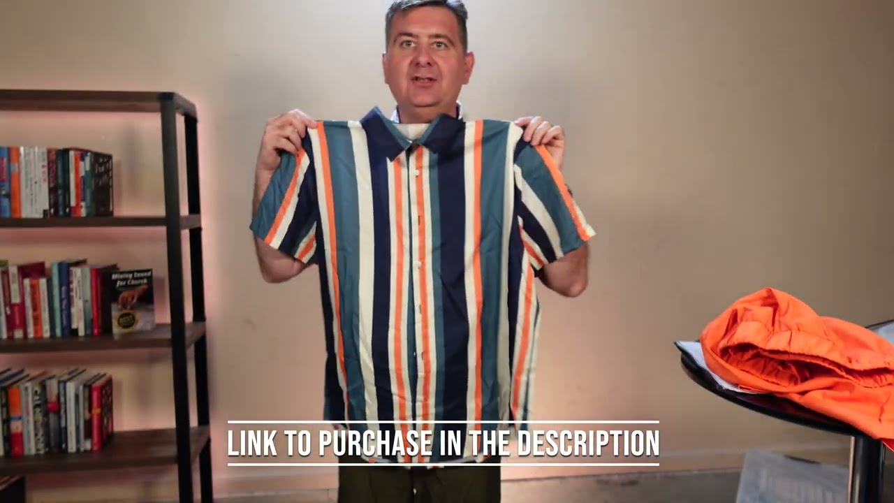 Men's 2 Piece Outfits Striped Print Short Sleeve Button Down Shirts and Shorts Set
