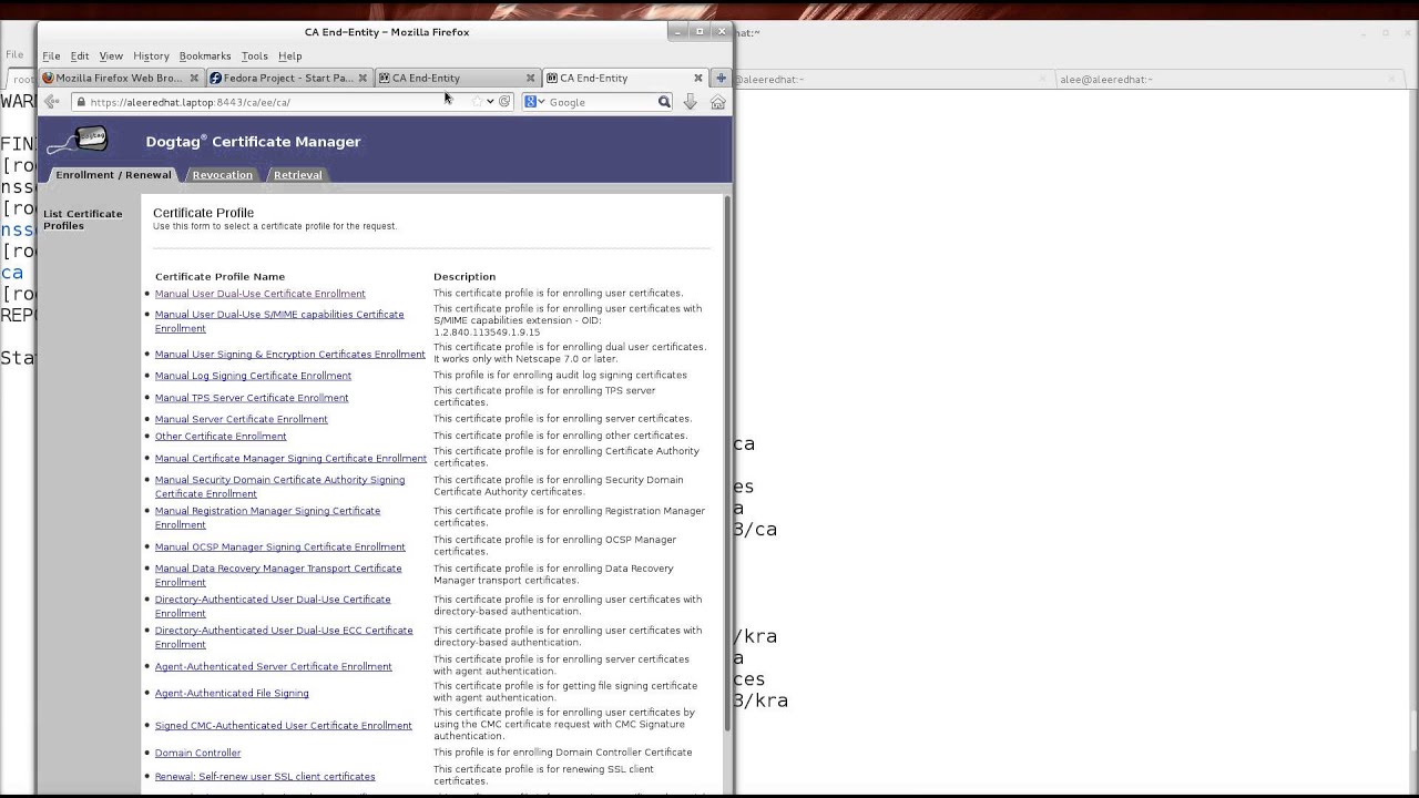 requesting and issuing a cert (while escrowing the encryption key)