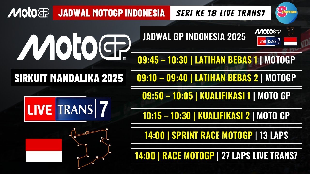 2025 Indonesian MotoGP Schedule This Week: Complete From FP1 - Main Race Live on Trans7 | #mandal...