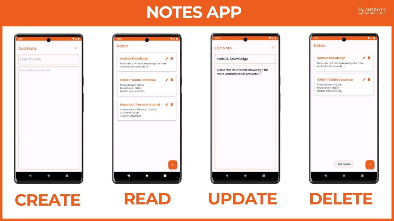 Notes App - CRUD SQLite Database in Android Studio using Kotlin | Create Read Update Delete Data