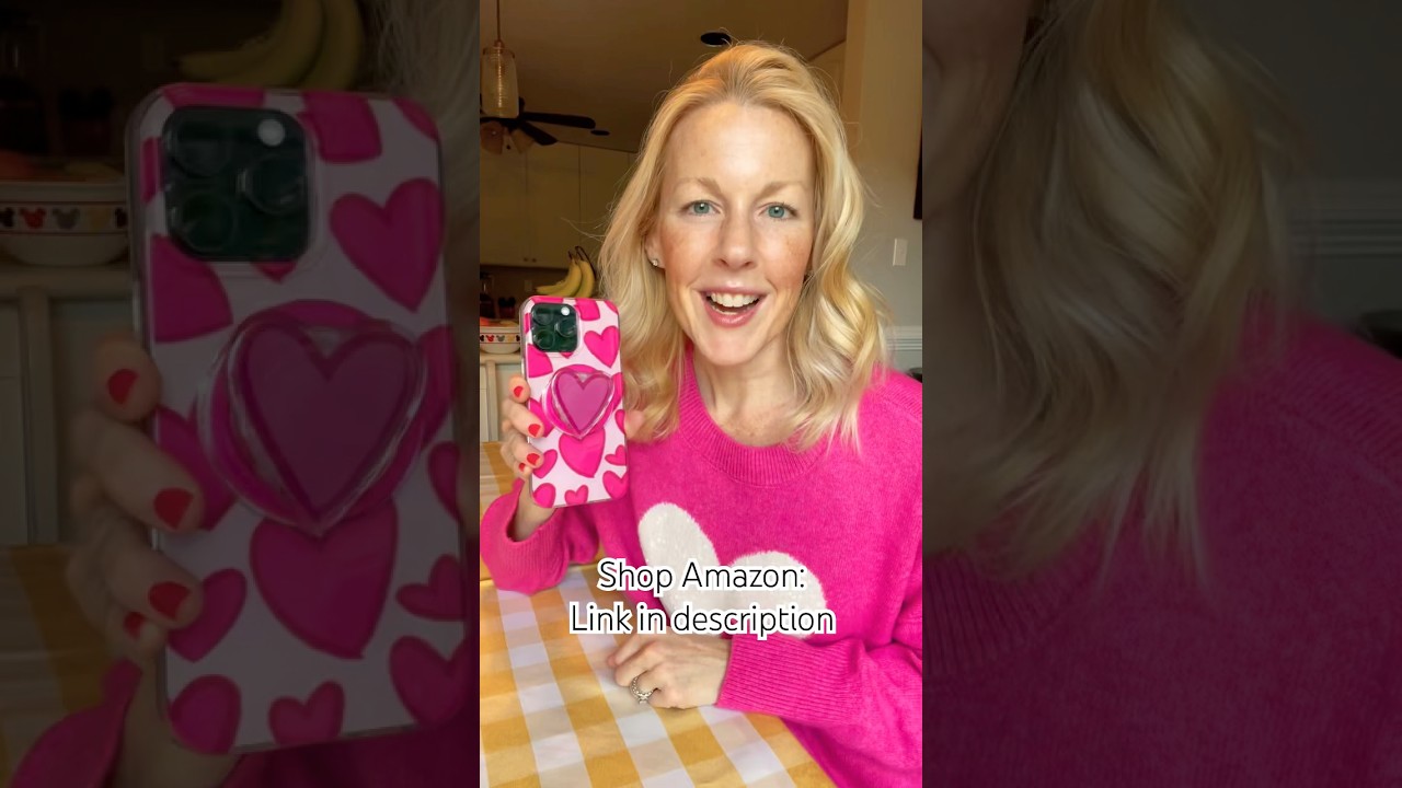 Amazon Review! iPhone 16 Case, Pink Hearts w/ MagSafe Kickstand Holder, Shockproof Protective Cover