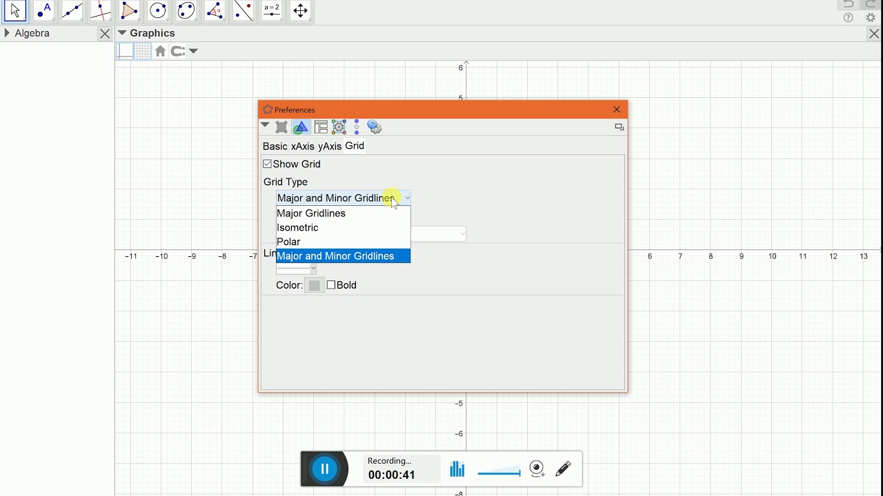 Geogebra Grid Settings