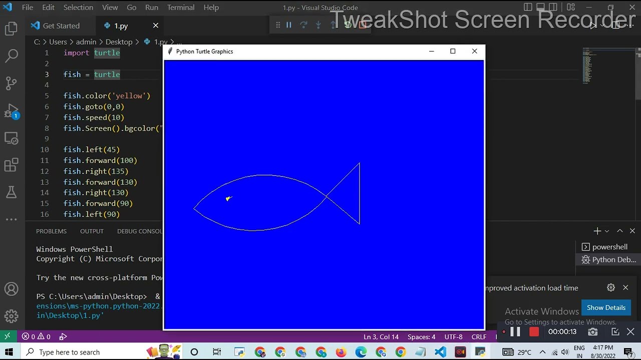 fish drawing in python || python turtle Programming || Python for beginners #poojapatel #chiki1601