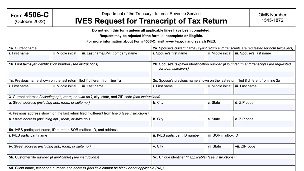 IRS Form 4506-C walkthrough (IVES Request for Transcript of Tax Return)