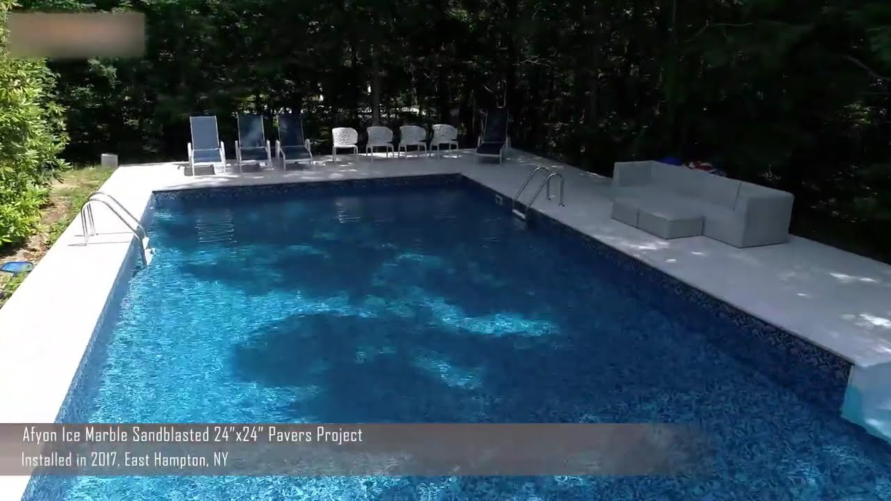 Afyon Ice Marble SandBlasted 24x24 Project in East Hampton - Backyard Makeover Landscaping Ideas